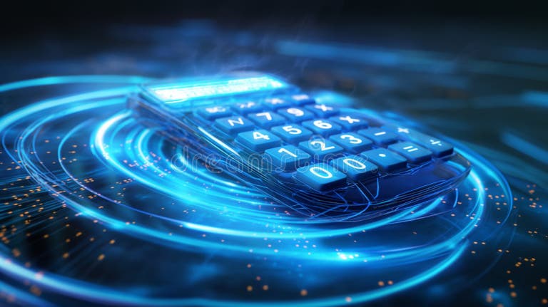 Futuristic Calculator with Glowing Blue Lights Stock Image - Image of ...