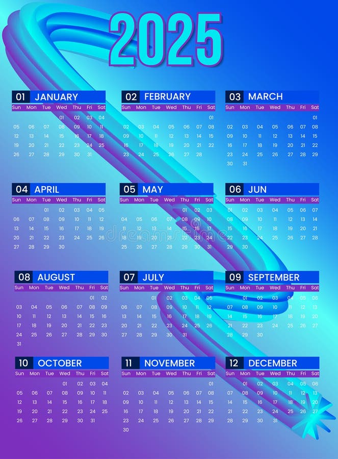Futuristic 2025 Calendar with Neon Gradient and Bold Monthly Layout ...