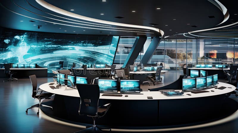 Futuristic Call Center Interior Stock Illustration - Illustration of ...