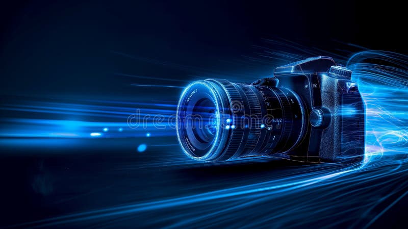Futuristic Camera with Blue Light Trails Stock Photo - Image of camera ...