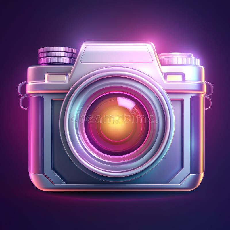 Futuristic Camera Icon with Metallic Finish and Vibrant Colors ...