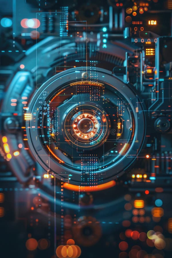 A Futuristic Camera Lens Against a Backdrop of a Modern City, Perfect ...