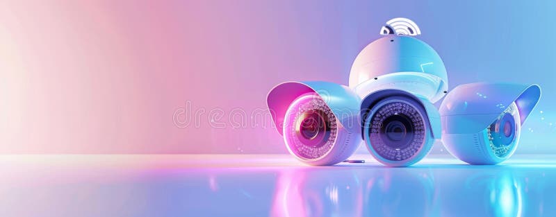 Futuristic Cameras Lined Up on a Reflective Gradient Background ...