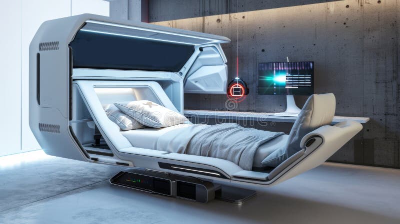 Futuristic Capsule Bed in High-Tech Bedroom Environment Stock ...