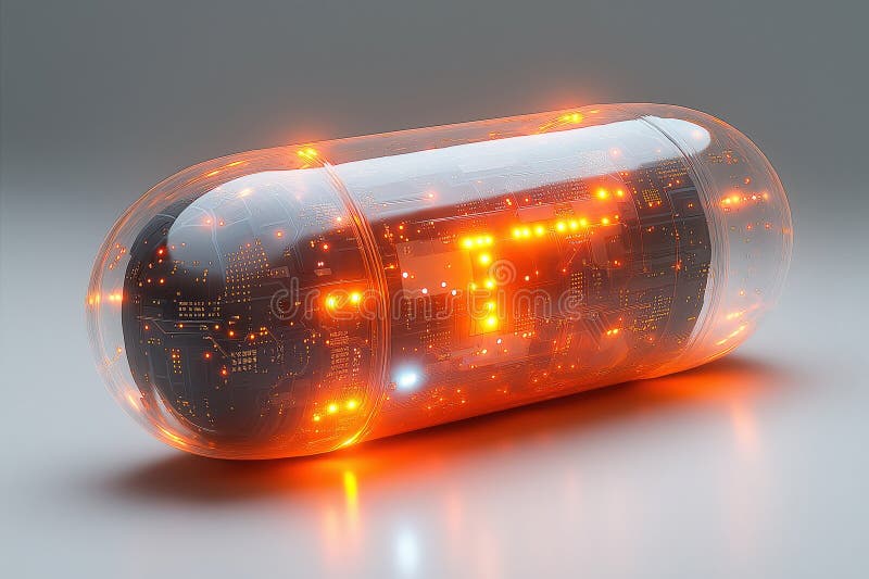 Futuristic Capsule Design Featuring Glowing Circuits and Digital ...