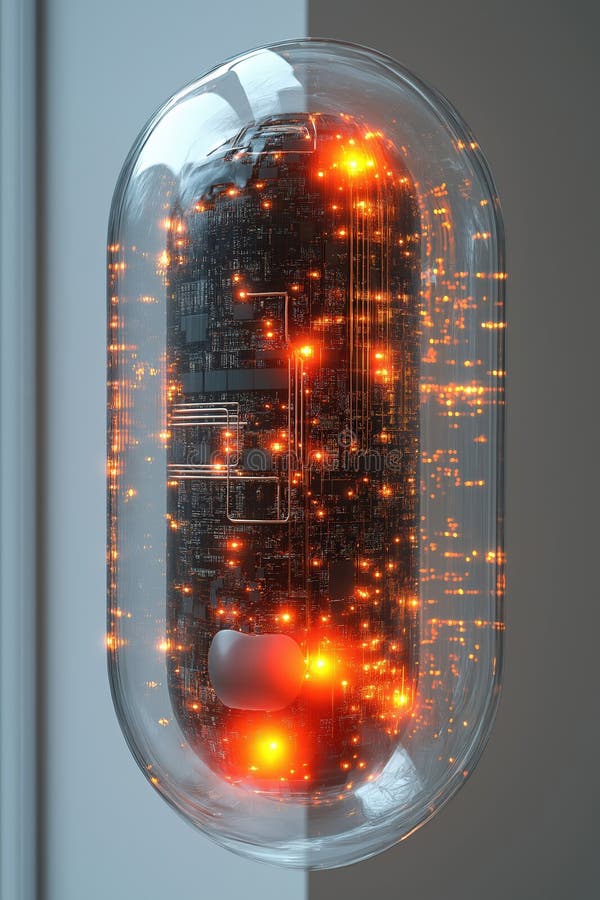Futuristic Capsule with Glowing Circuits Inside a Modern Setting ...