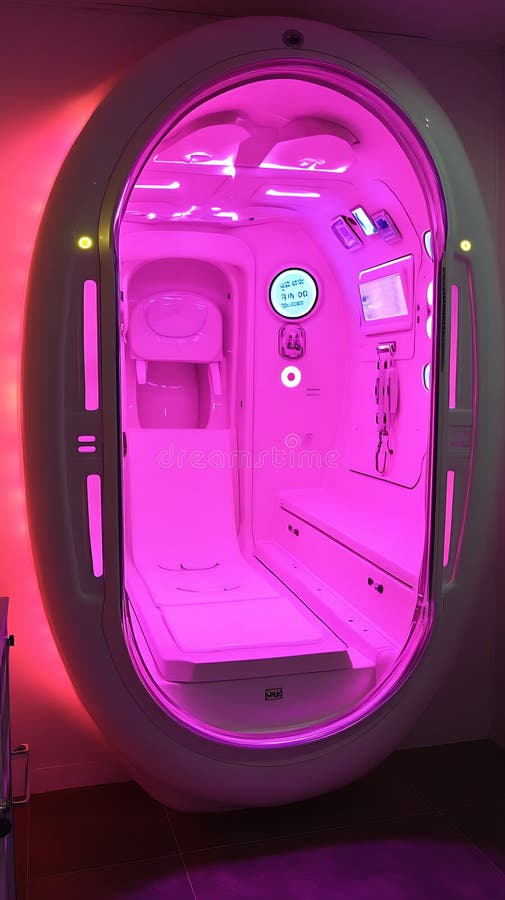 Futuristic Capsule for Relaxation and Wellness with Pink Lighting Stock ...