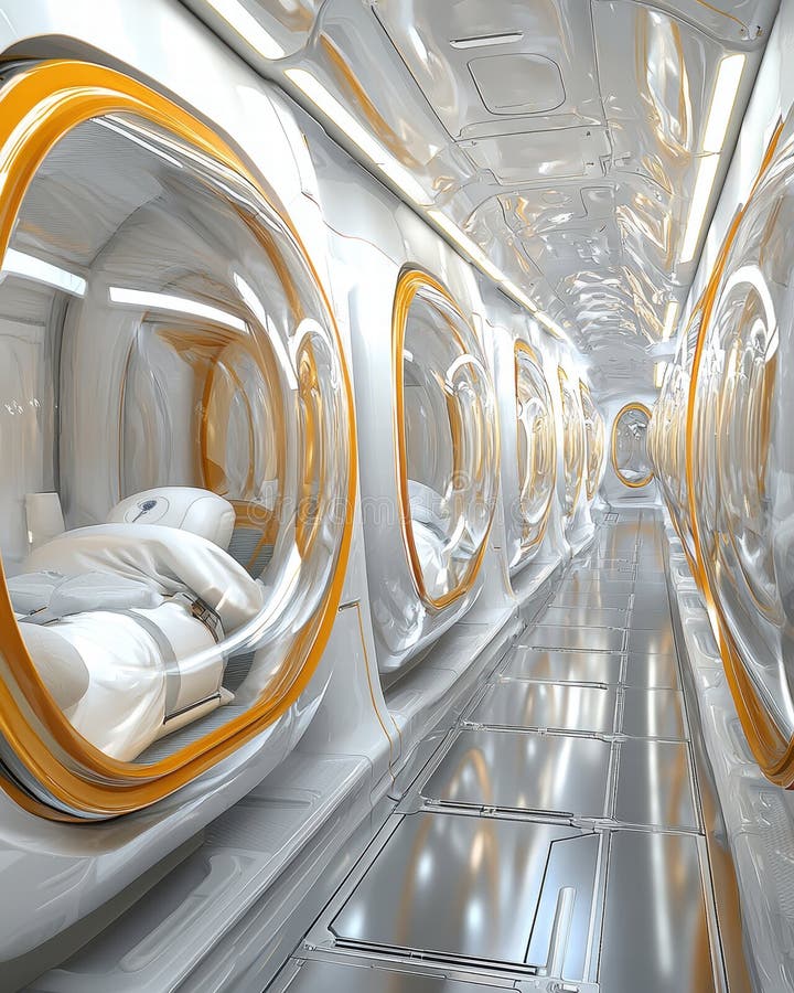 Futuristic Capsule Rooms in a Sleek, Modern Space Environment Stock ...
