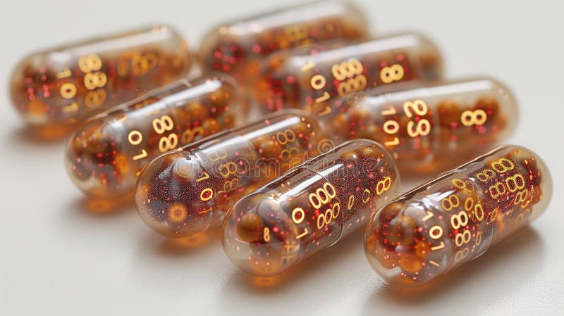 Futuristic Capsules with Digital Numbers Embedded Closeup Image, Ai ...