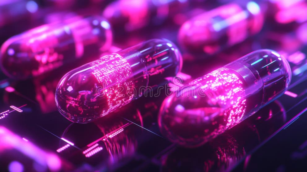 Futuristic Capsules Glow with Digital Data Inside Stock Illustration ...