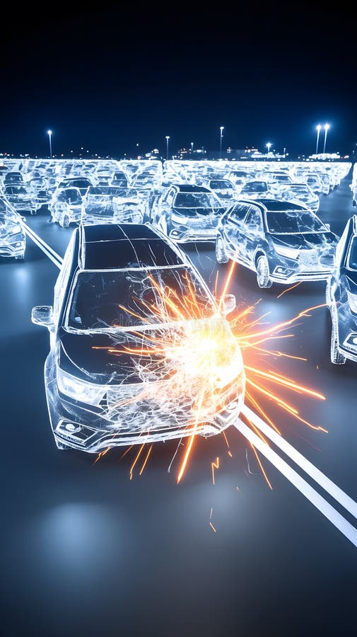 Futuristic Car Accident Simulation with Sparks Stock Illustration ...