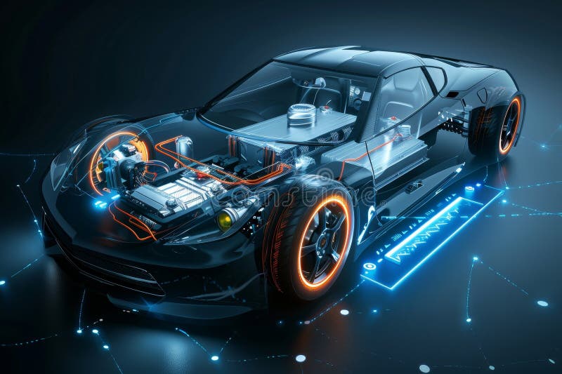 Futuristic Car with Advanced Engine, Illustrating the Powerful ...