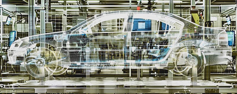 Futuristic Car Assembly Line with Holographic Projections and Robotics ...