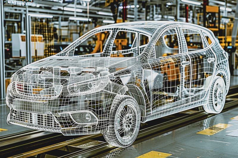 Futuristic Car Assembly Line with Holographic Projections and Robotics ...