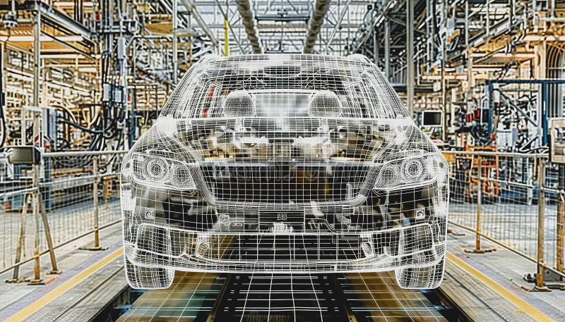 Futuristic Car Assembly Line with Holographic Projections and Robotics ...