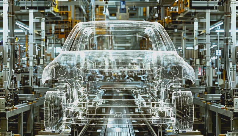 Futuristic Car Assembly Line with Holographic Projections and Robotics ...