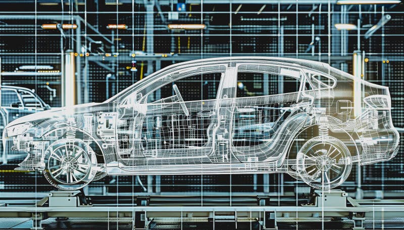 Futuristic Car Assembly Line with Holographic Projections and Robotics ...