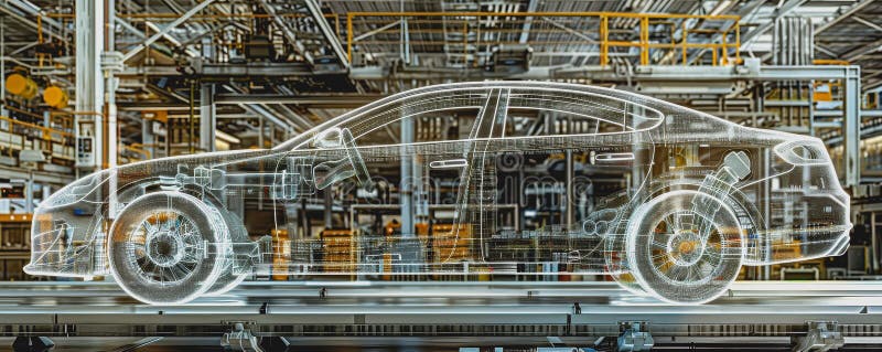 Futuristic Car Assembly Line with Holographic Projections and Robotics ...