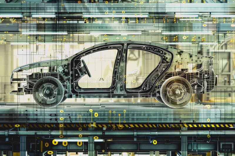 Futuristic Car Assembly Line with Holographic Projections and Robotics ...