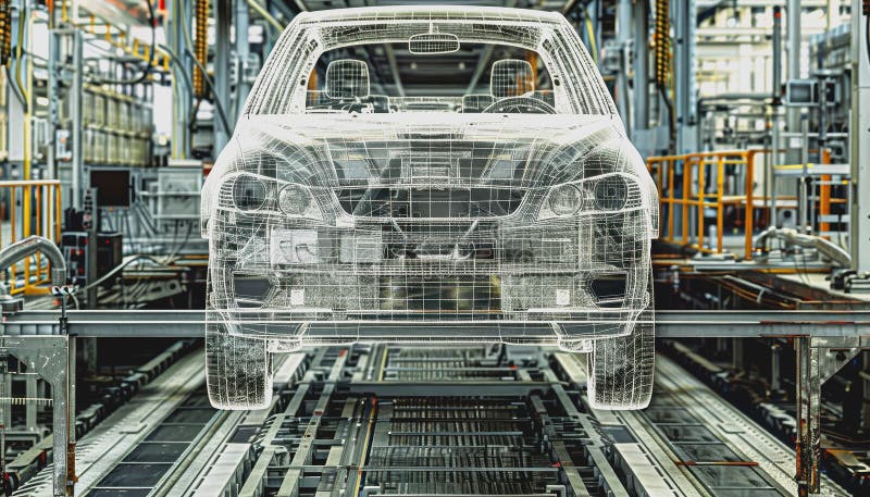 Futuristic Car Assembly Line with Holographic Projections and Robotics ...