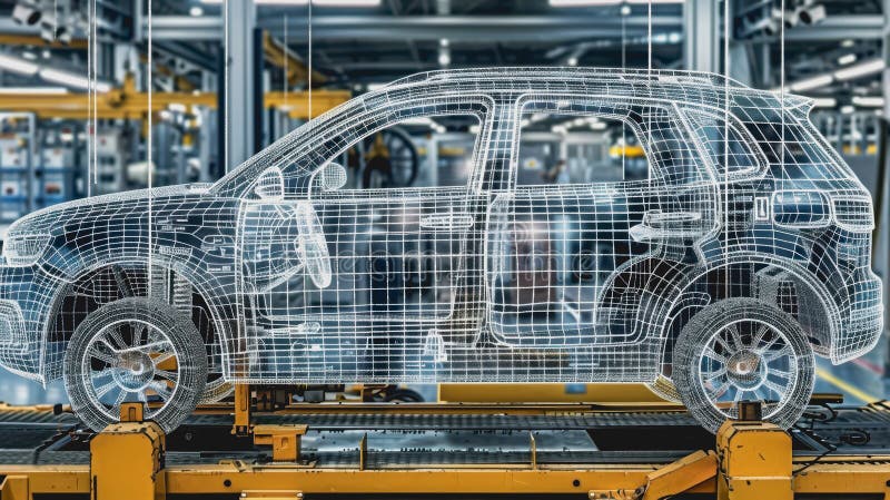 Futuristic Car Assembly Line with Holographic Projections and Robotics ...