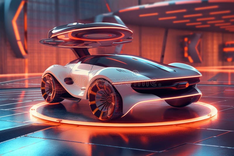 Futuristic Car with Built-in Drone Landing Pad Stock Illustration ...