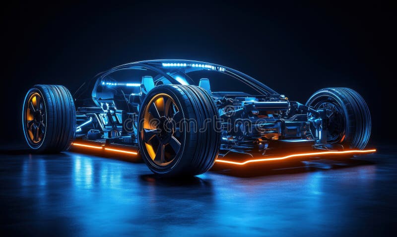 Futuristic Car Chassis with Neon Lighting and Advanced Technology ...