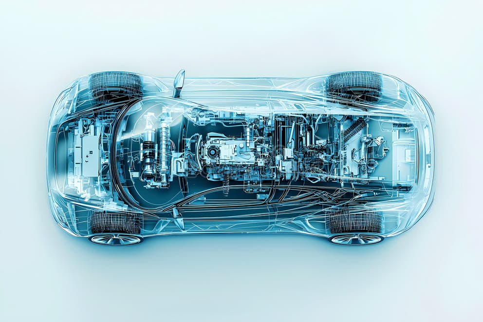 Futuristic Car Chassis Showing Internal Combustion Engine and Battery ...