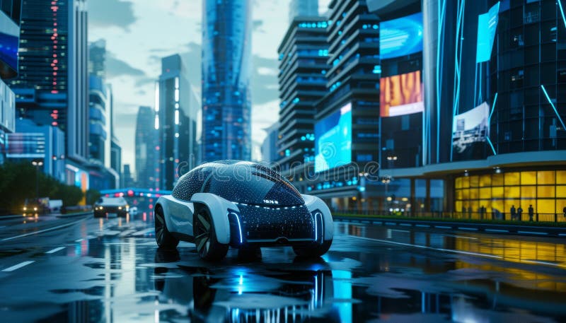 Futuristic Car Combined with Virtual Space on Modern Buildings Stock ...