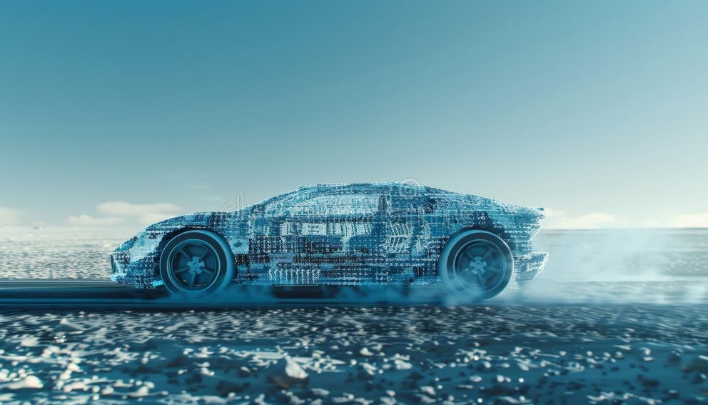 Futuristic Car Constructed from Binary Code in Motion with Space for ...