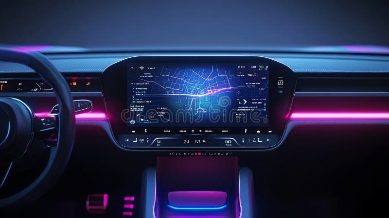Futuristic Car Dashboard with Advanced Technology and Vibrant Neon ...
