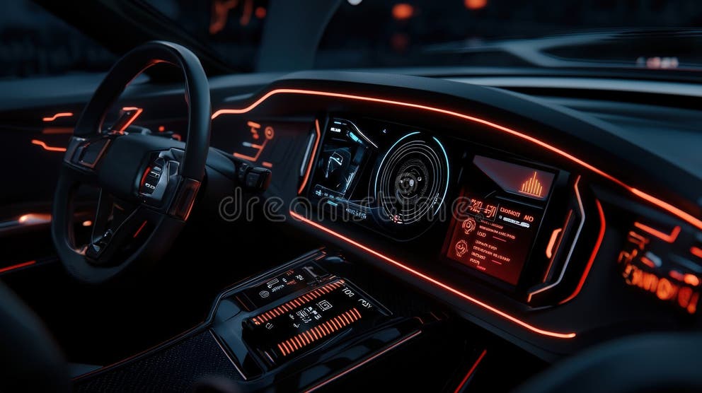 Futuristic Car Dashboard Display Advanced Automotive Technology Digital ...