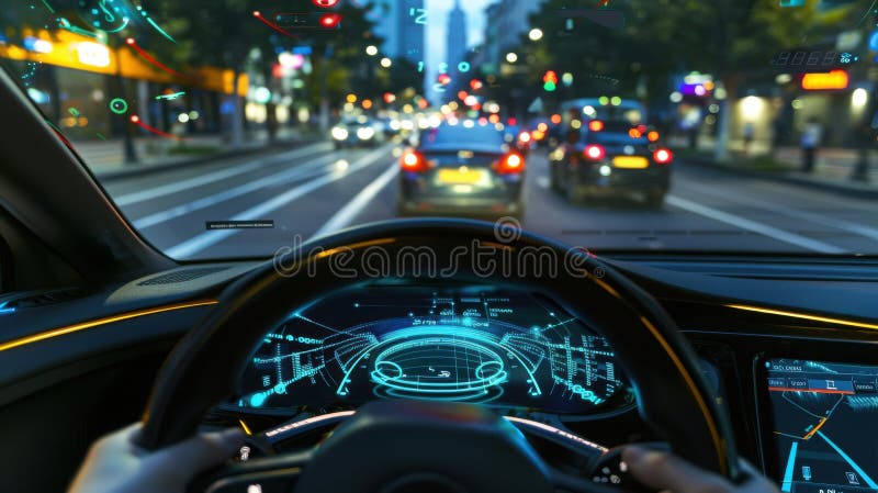 Futuristic Car Dashboard Displays a Glowing Interface with Data and ...