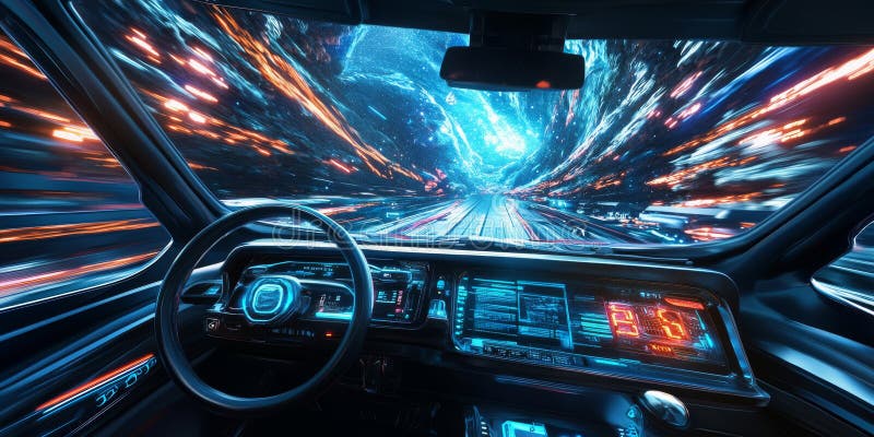Futuristic Car Dashboard with High-Tech Interface and Hyperspace View ...