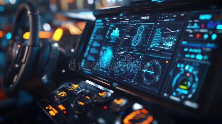 Futuristic Car Dashboard Displaying Complex Data and Information Stock ...