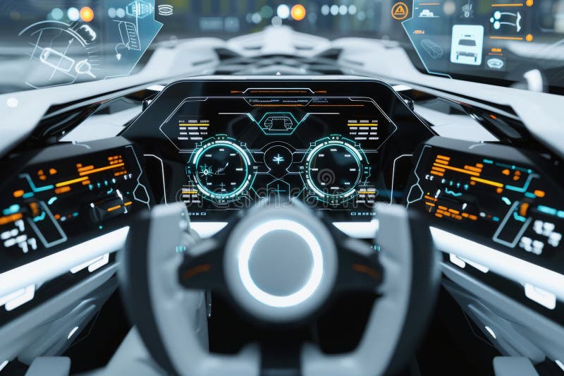 Futuristic Car Dashboard with Touch Screen Controls. Technology Vehicle ...