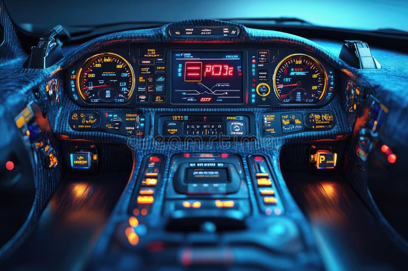 Futuristic Car Interior Dashboard with Neon Lights: High-Tech Control ...