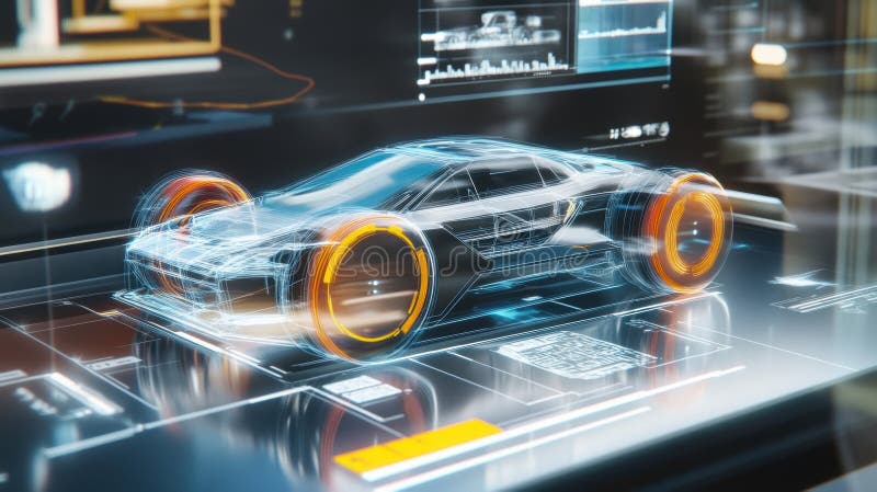 Futuristic Car Design Being Projected on Transparent Display in a ...