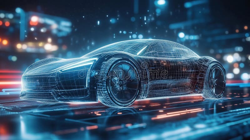 Futuristic Car Design with Digital Wireframe Visualization Stock Photo ...