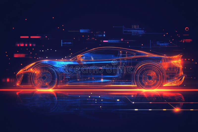Futuristic Car Design with Glowing Lines and Digital Elements ...