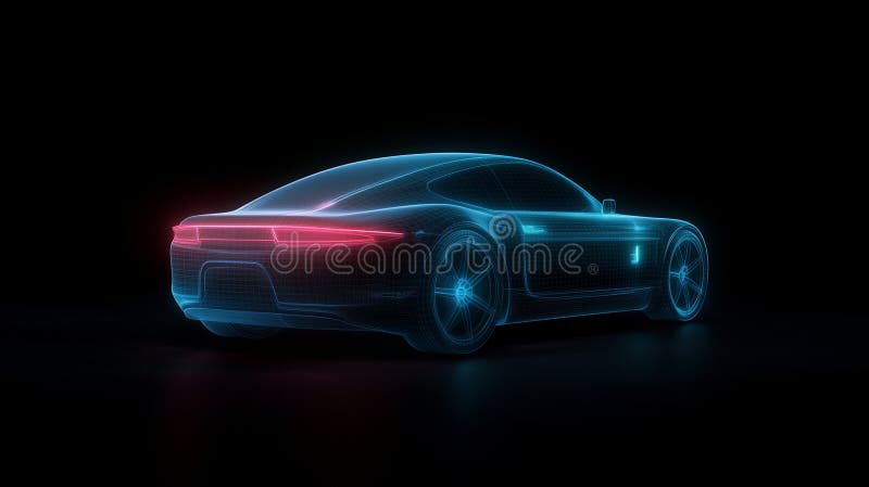 Futuristic Car Design in Glowing Wireframe Style, Showcasing Sleek ...