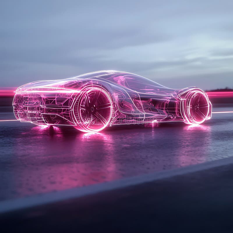 Futuristic Car Design, Neon Light Effect, White Isolate Background ...