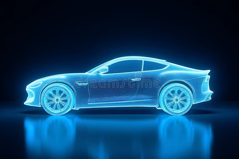 A Futuristic Car Design, Rendered in Glowing Blue Lines Stock ...