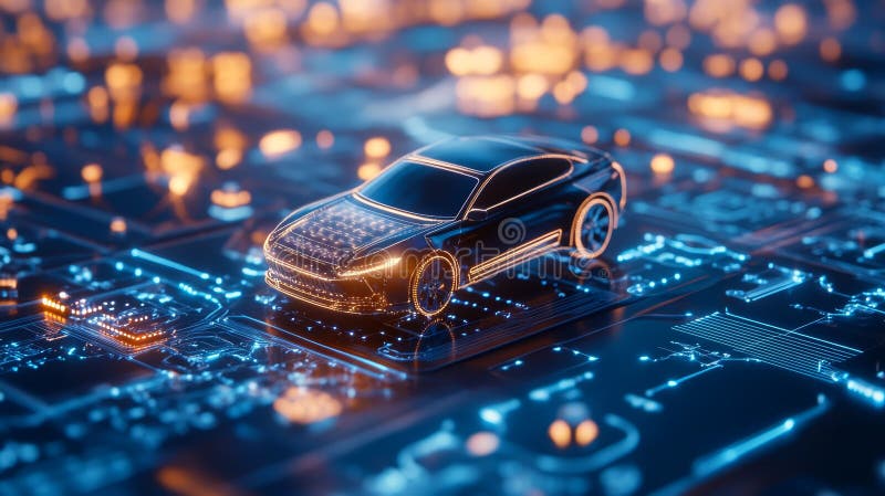 Futuristic Car on Digital Circuit Board Stock Illustration ...