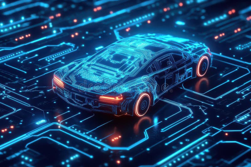 Futuristic Car Digital Circuitry Technology Innovation Background Stock ...