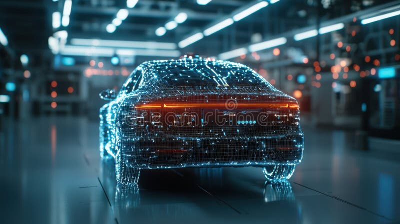 Futuristic Car, Digital Wireframe, Smart Auto Stock Illustration ...