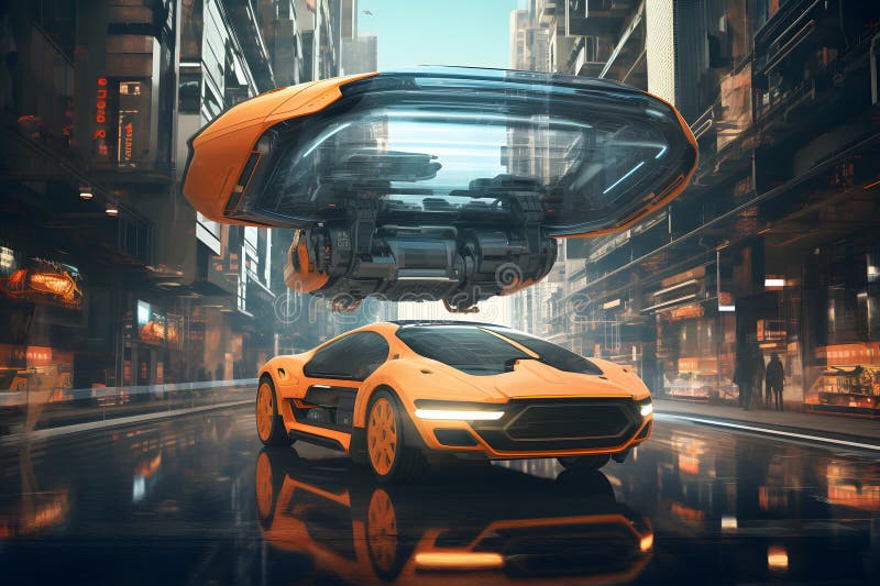 A Futuristic Car Driving Down a City Street. AI Generated Stock ...