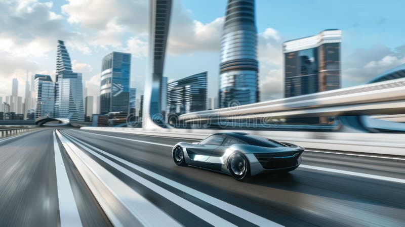 Futuristic Car Driving on a Highway with Light Lines Created with ...