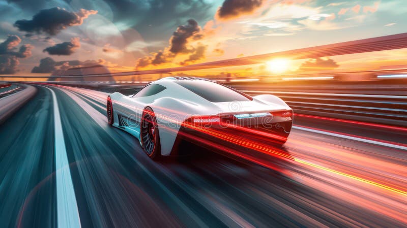 Futuristic Car Driving on a Highway with Light Lines Created with ...
