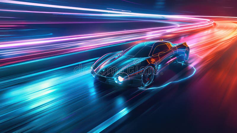 Futuristic Car Driving on a Highway with Light Lines Created with ...